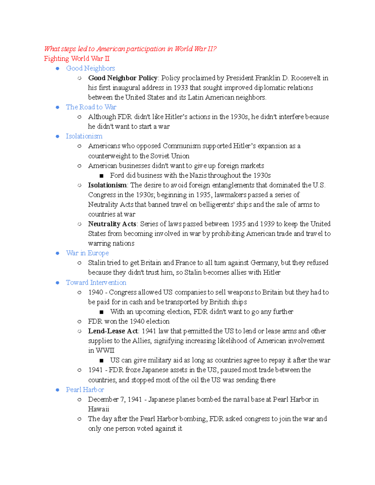 Give Me Liberty - Chapter 22 APUSH Notes on US Involvement in WWII ...