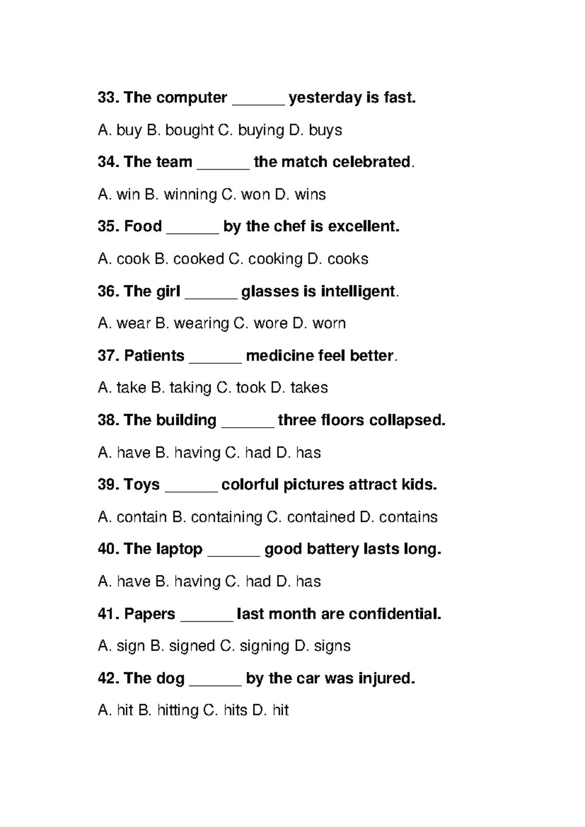 331 - Quiz on Verb Forms and Sentence Structure - Studocu