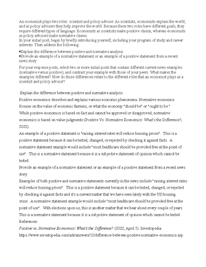 [Solved] Provide an example of a normative statement or an example of a ...