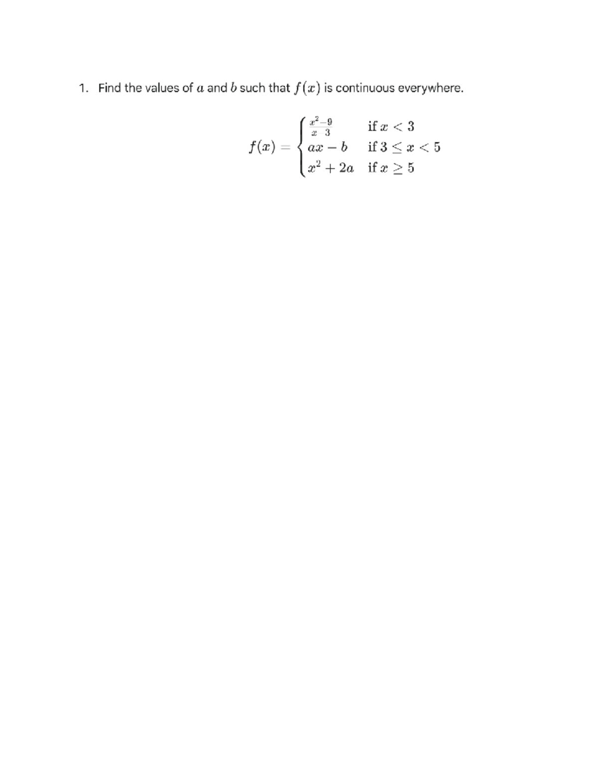 Continuity of Piecewise Functions: Finding a & b Values - Studocu