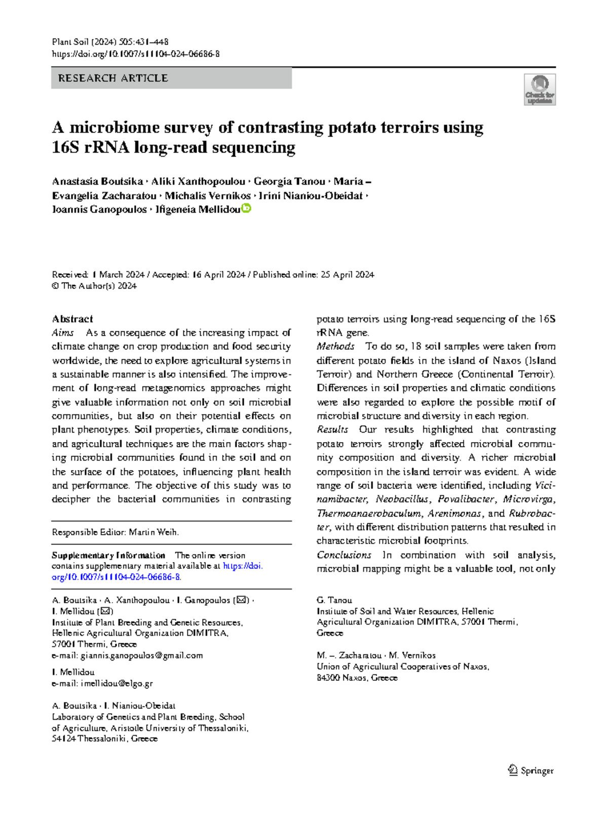 Microbiome Analysis of Contrasting Potato Terroirs via 16S rRNA (2024 ...