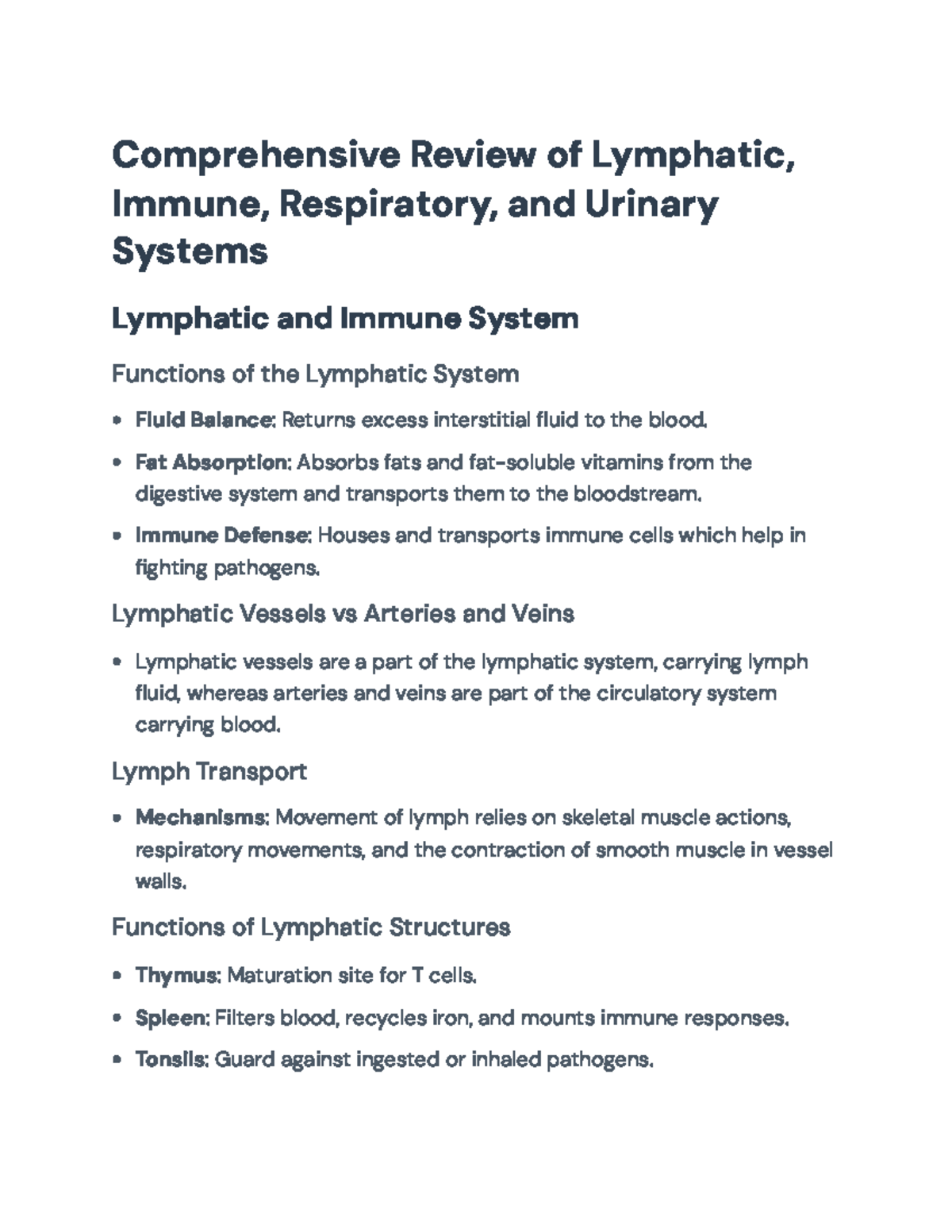 Comprehensive Review of Lymphatic, Immune, Respiratory & Urinary ...
