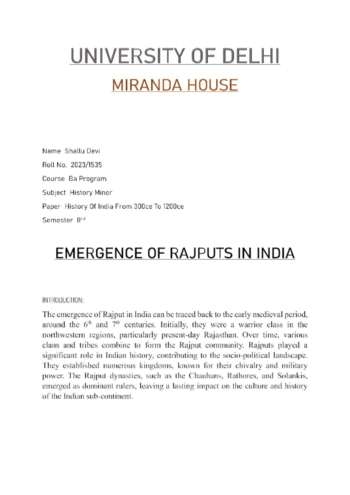 Emergence of Rajputs: Kshatriya Identity & Dynastic Origins - Studocu