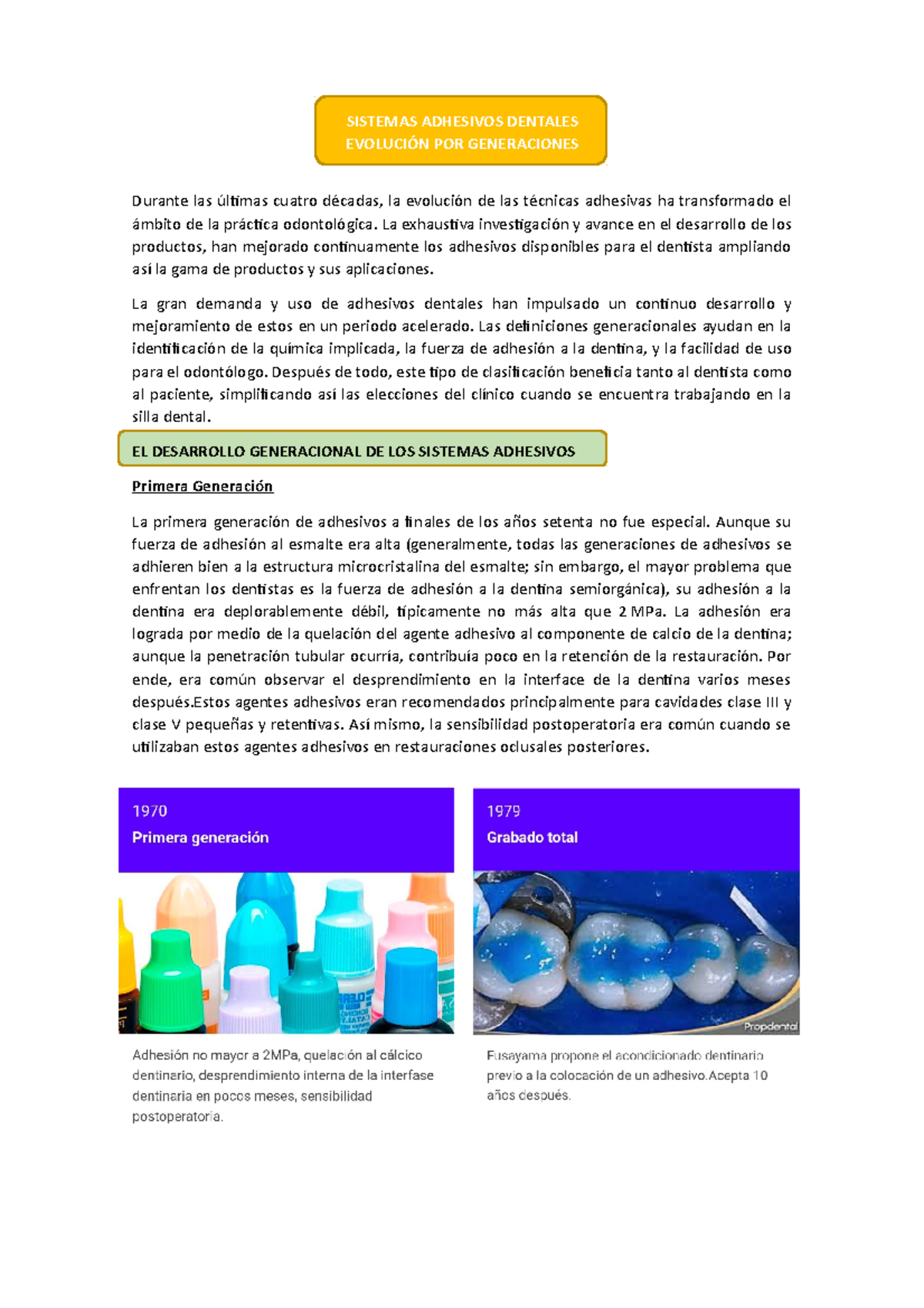 Generaciones de los sistemas adhesivos - SISTEMAS ADHESIVOS DENTALES EVOLUCIÓN POR GENERACIONES ...