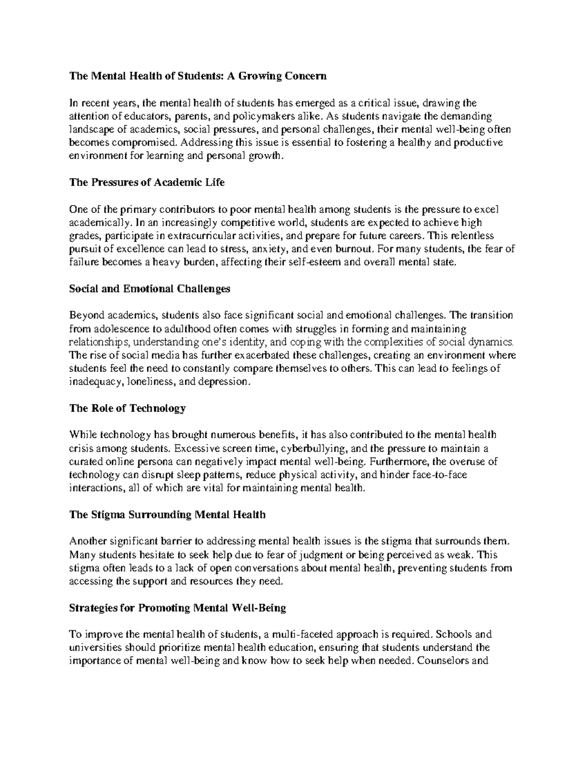 Mental Health of Students: Challenges and Strategies for Support - Studocu