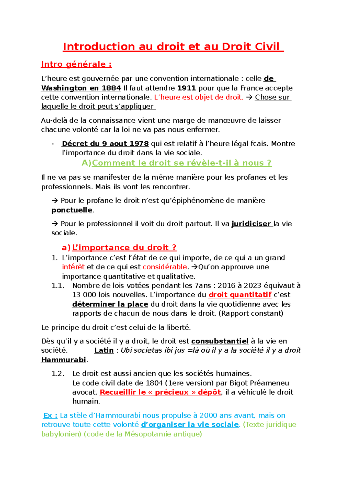 Introduction au Droit Civil : Concepts et Évolutions Fondamentales - Studocu