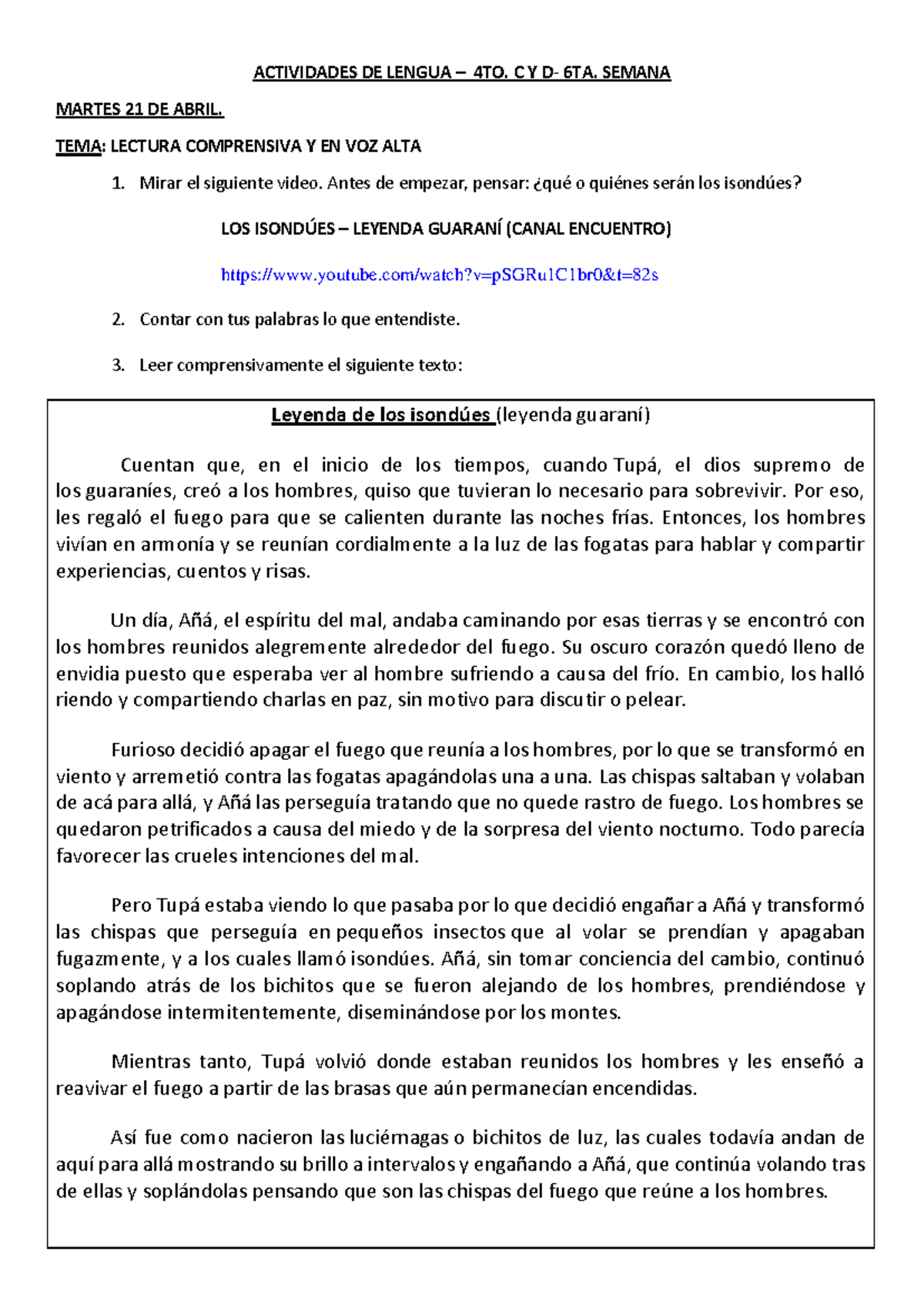 ACTIVIDADES DE LENGUA 4TO. C - LECTURA COMPRENSIVA Y VOZ ALTA - Studocu