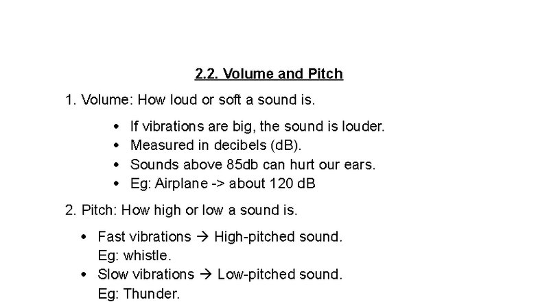2.2. Volume and pitch - notes for SOUND - Volume and Pitch Volume: How ...