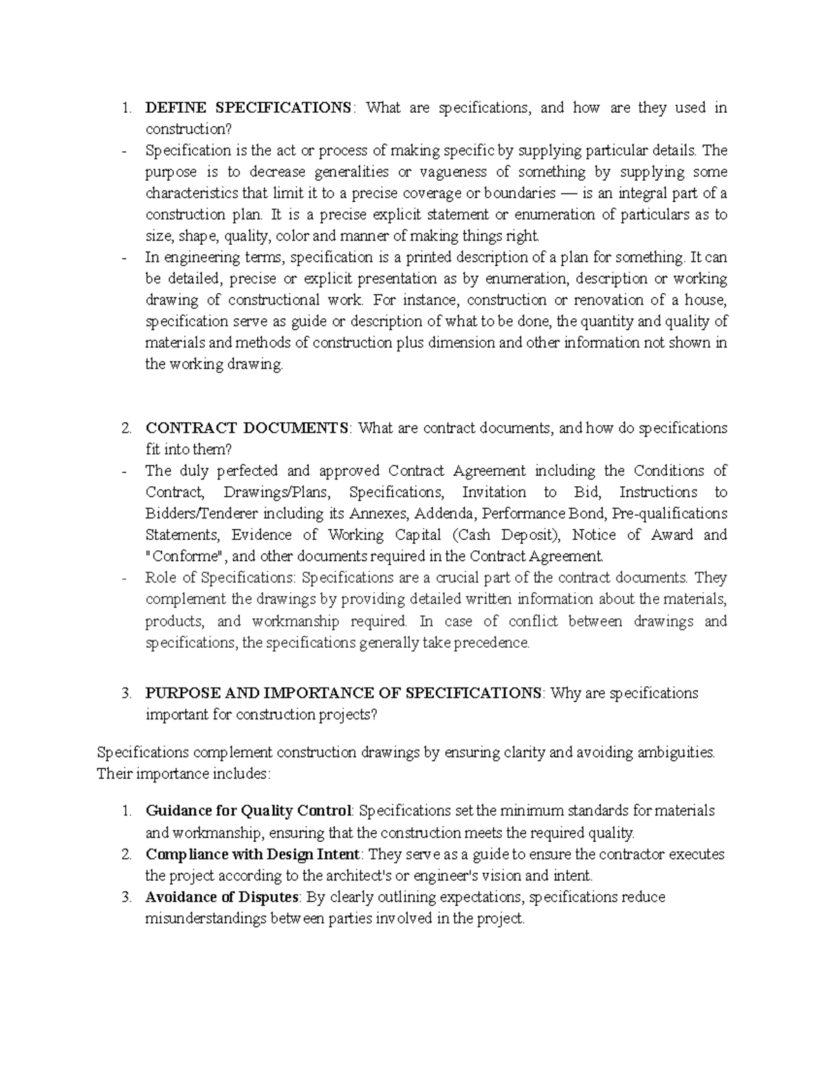 SPEC 101: Understanding Specifications in Construction Projects - Studocu