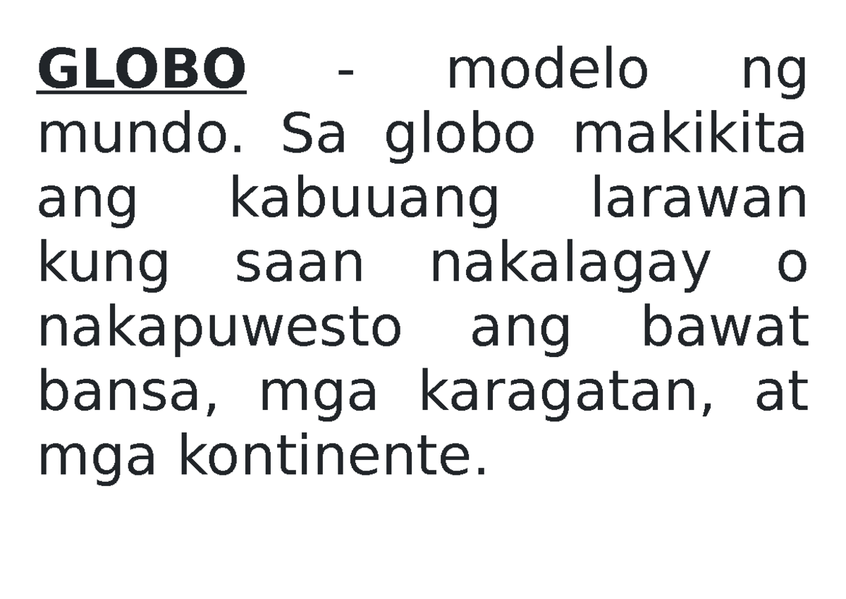 GLOBO at Latitud: Modelo ng Mundo at mga Pahalang na Linya - Studocu