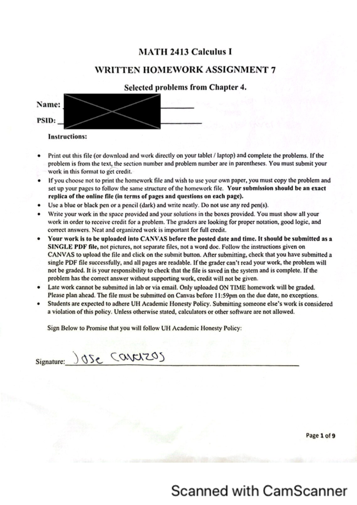 calculus 1 Homework 7 - MATH 2413 Calculus I WRITTEN HOMEWORK ...