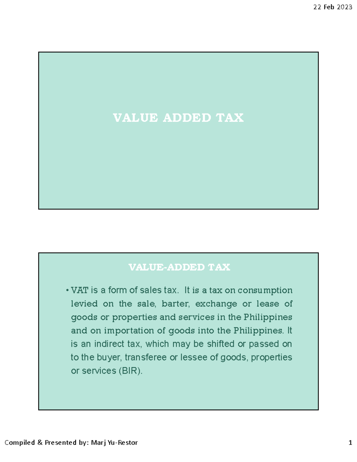 VAT PDF 2nd Sem - This is the VAT Notes - VALUE ADDED TAX VALUE-ADDED ...