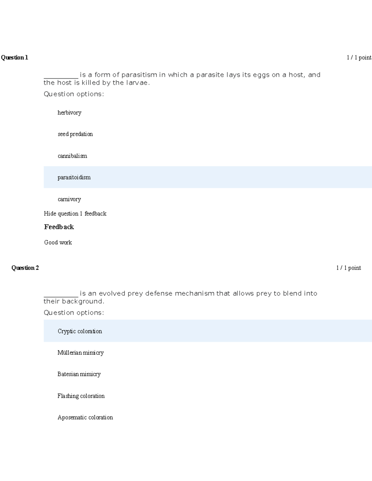 6-2 Module Six Quiz - Parasitism, Predation, and Ecosystem Interactions ...