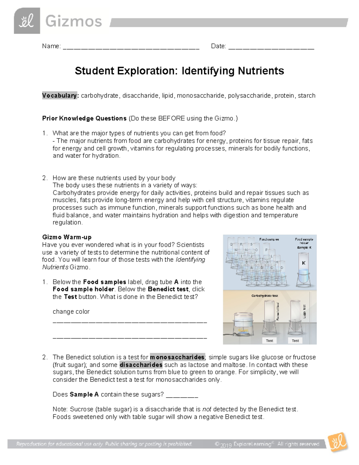 Identifying Nutrients Gizmos - Name ...