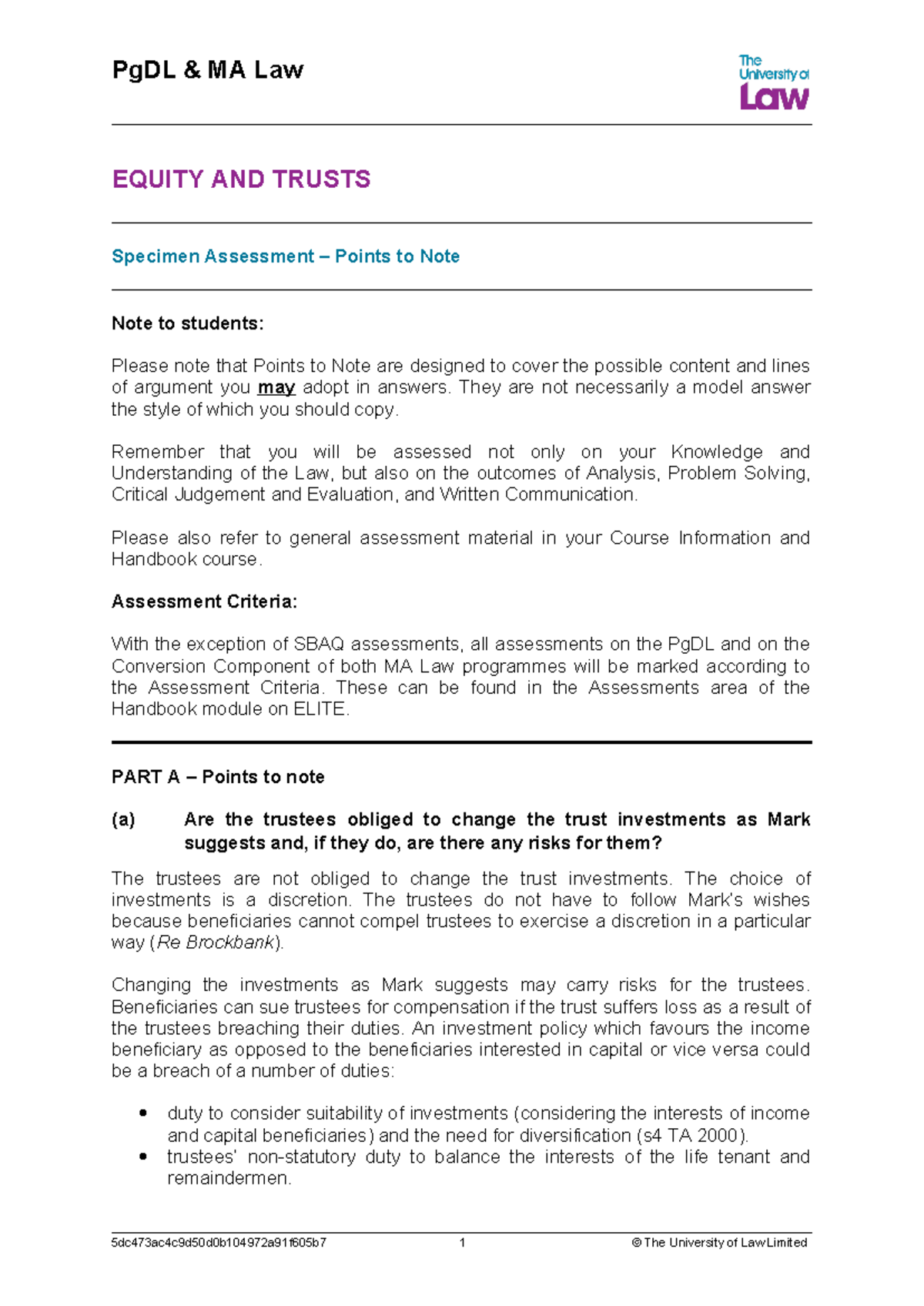 2324 PgDLMA EQTR CE01 Specimen Assessment Points to Note on Equity ...