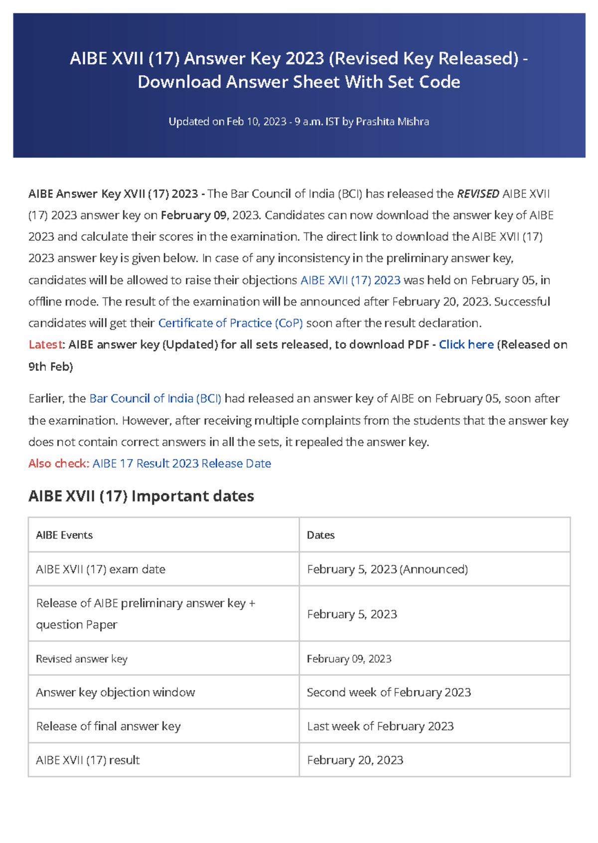 AIBE XVII (17) 2023 Revised Answer Key & Score Calculation Guide - Studocu