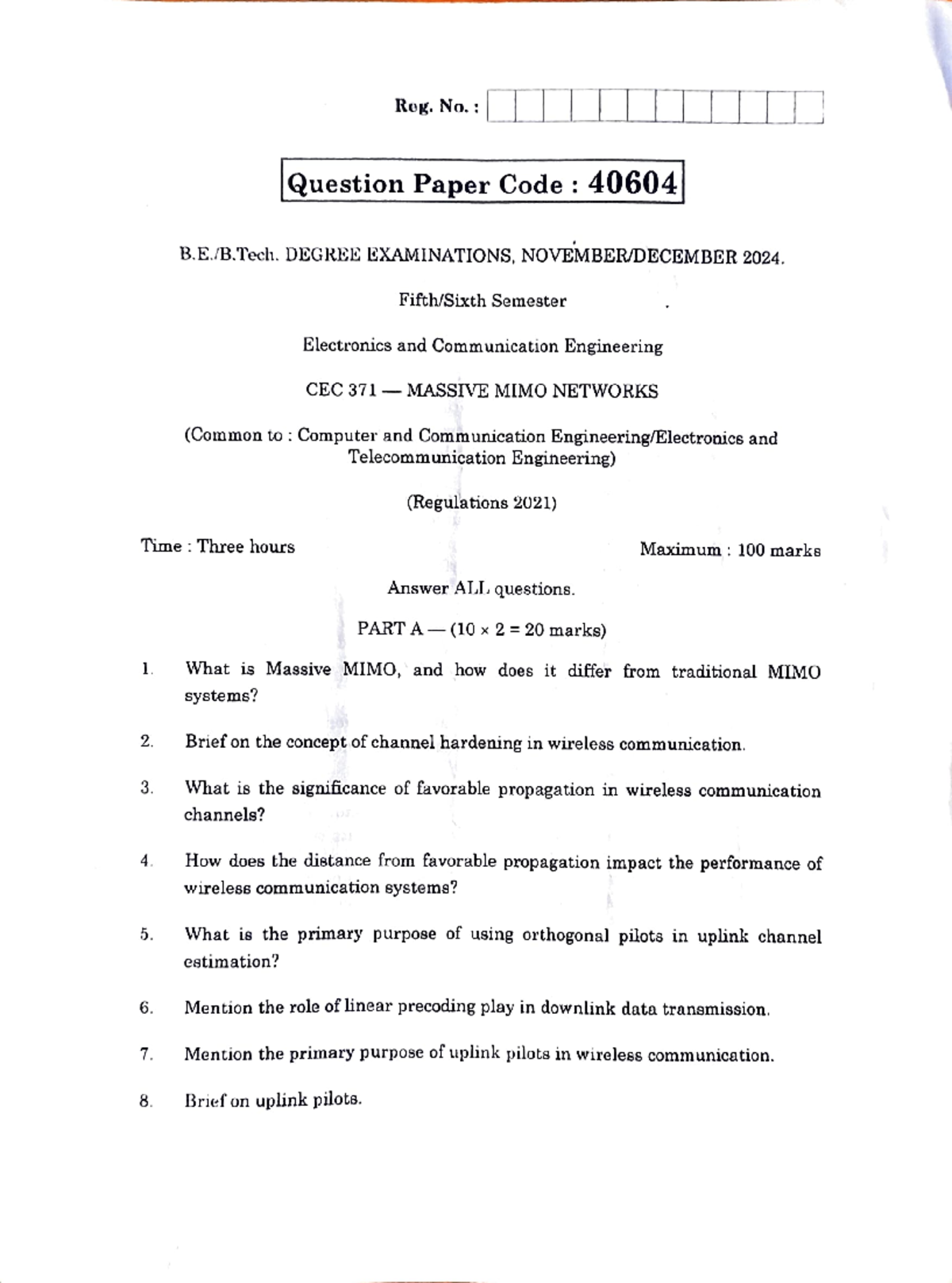 MIMO Networks Exam Paper CEC 371l - Degree Exams Nov-Dec 2024 - Studocu