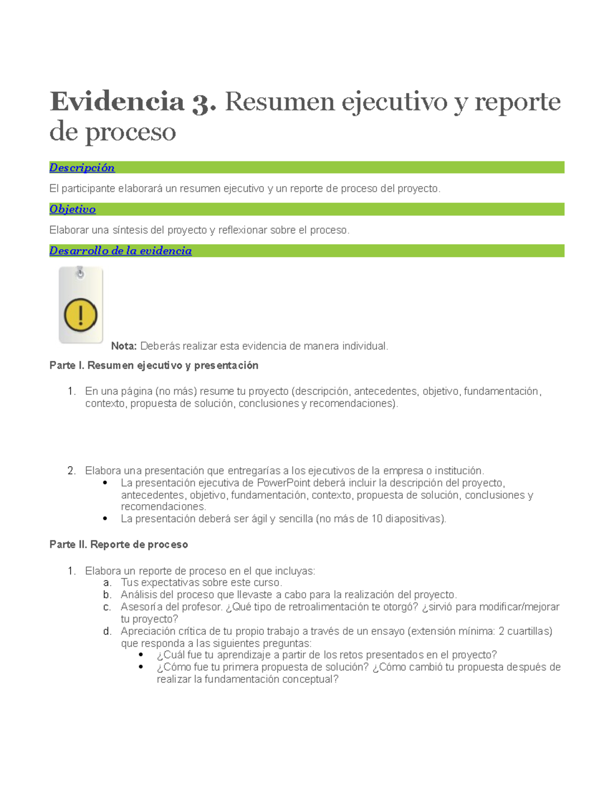 Evidencia 3: Resumen Ejecutivo y Reporte del Proceso del Proyecto - Studocu