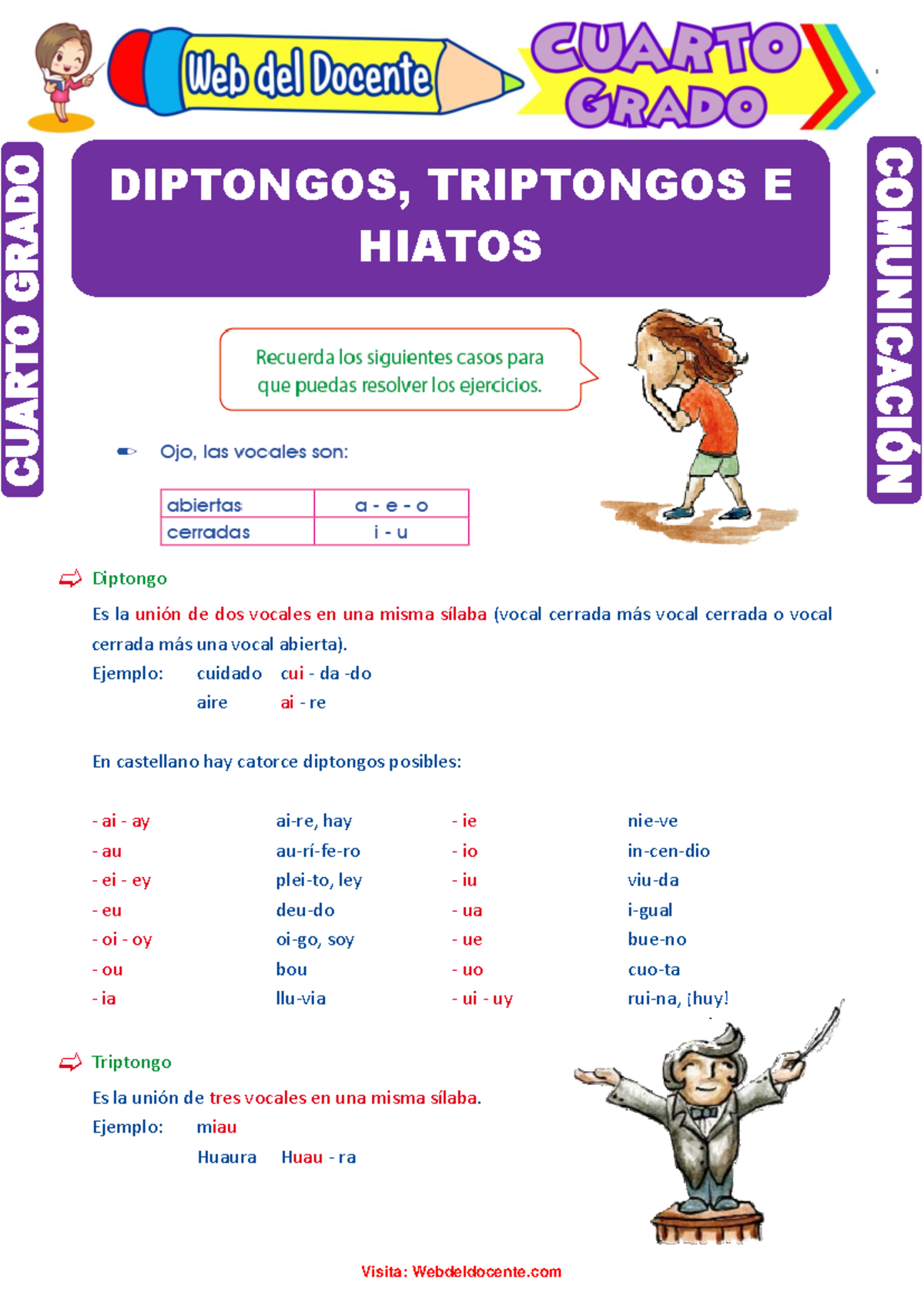 Diptongos Triptongos e Hiatos para Cuarto Grado de Primaria - Diptongo ...