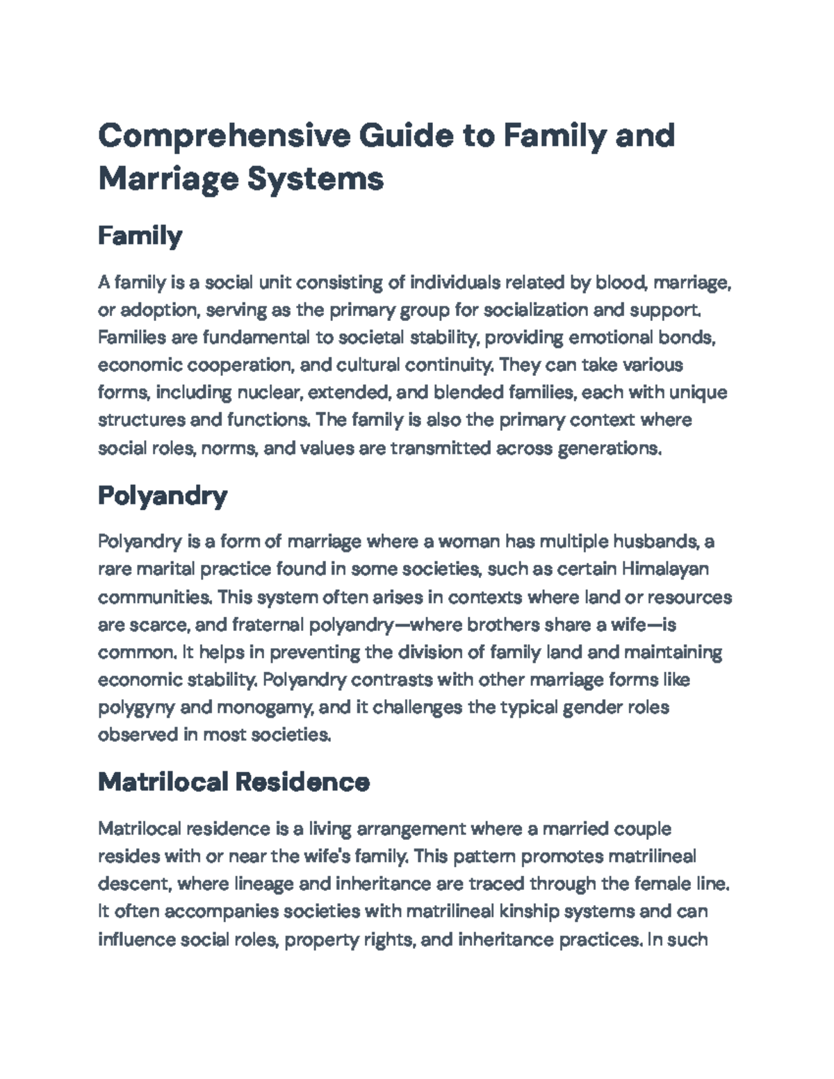 Comprehensive Study of Family Structures & Marriage Systems (SOC 101 ...
