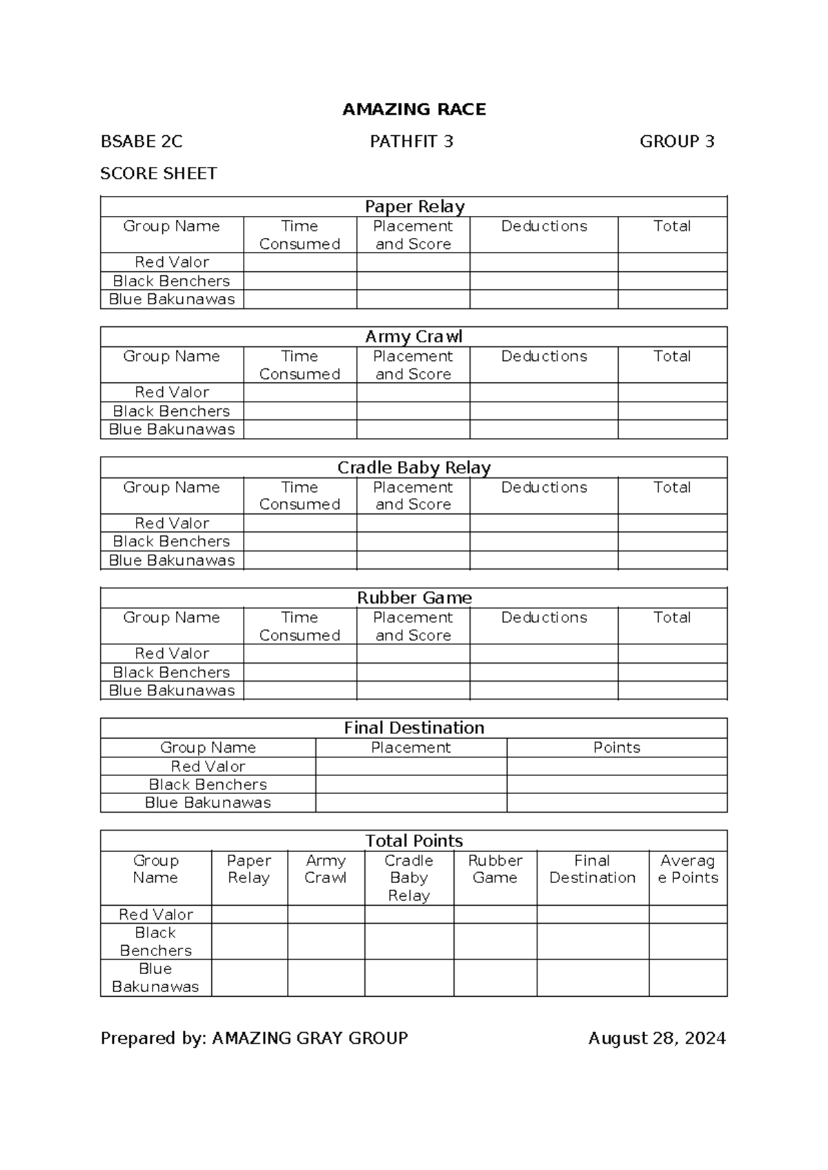 Amazing RACE Score Sheet - AMAZING RACE BSABE 2C PATHFIT 3 GROUP 3 ...