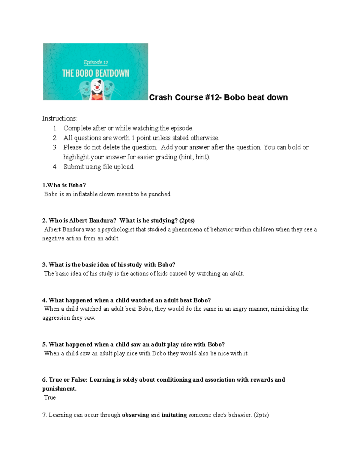 Psychology 101: Crash Course #12 - Bobo's Observational Learning ...