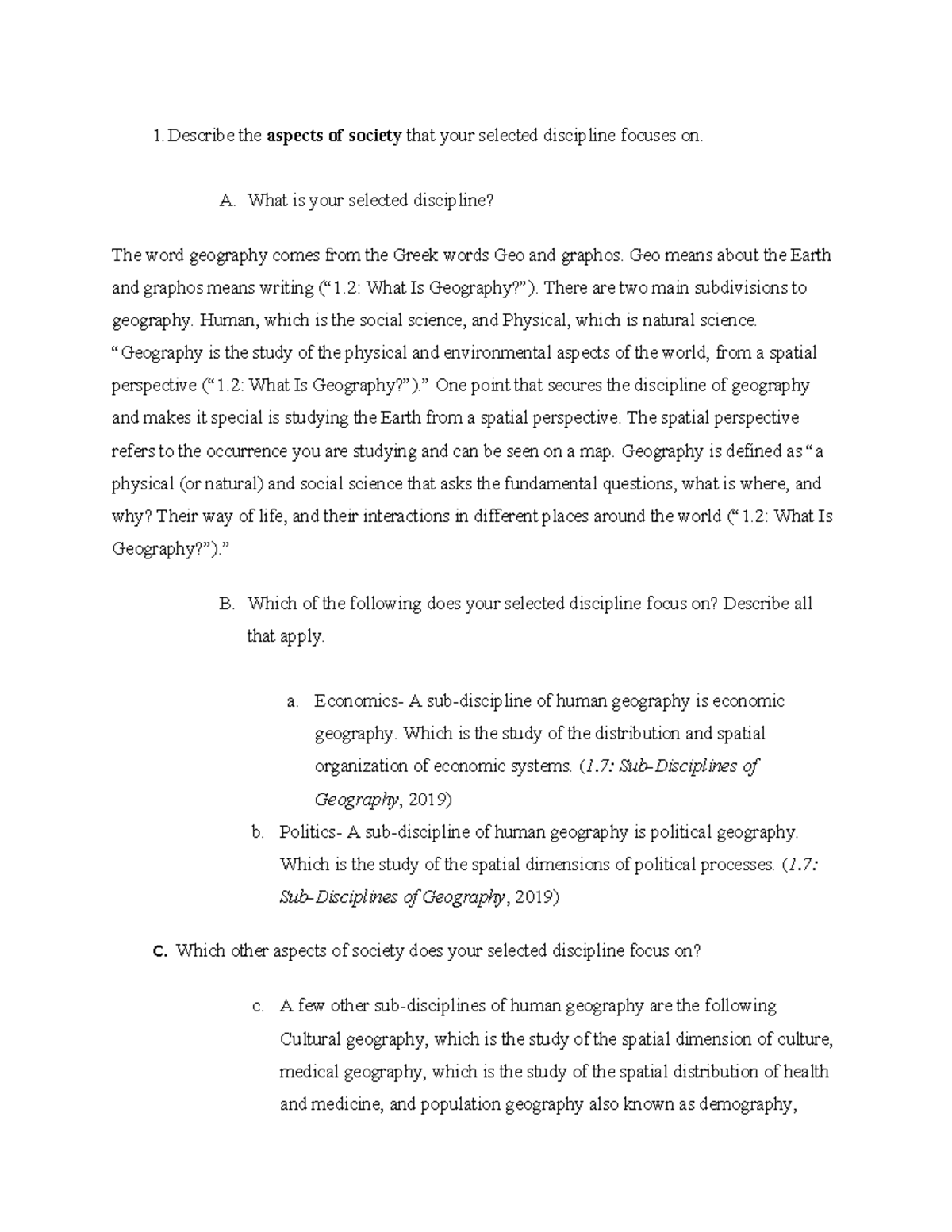 SCS 215 Module 4 Short Paper: Exploring Human Geography and Its Impact ...