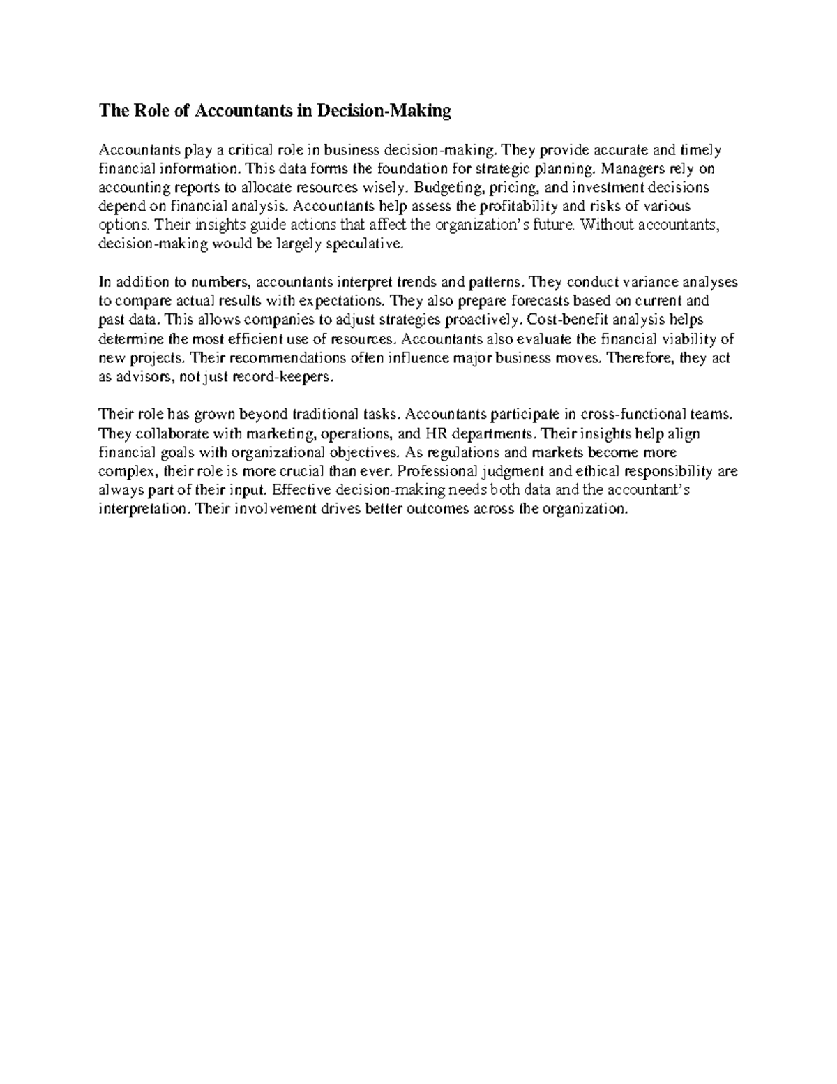 The Role of Accountants in Business Decision-Making: An Insightful ...