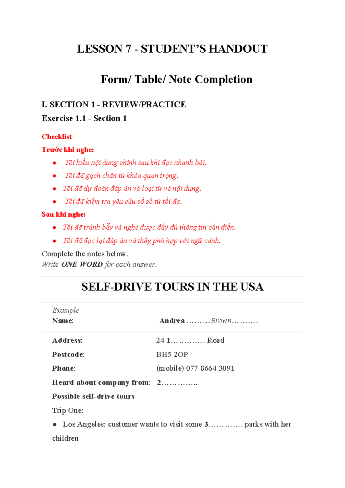 Bản sao của LESSON 07 - Student Handout Note Completion - Studocu