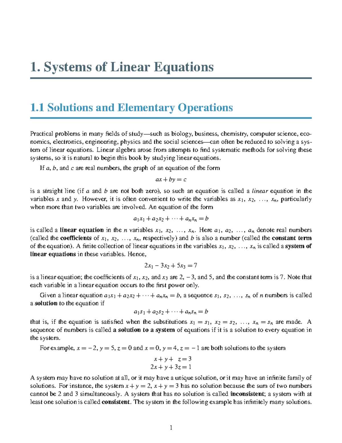 Systems of Linear Equations: Solutions & Elementary Operations (LAWA ...