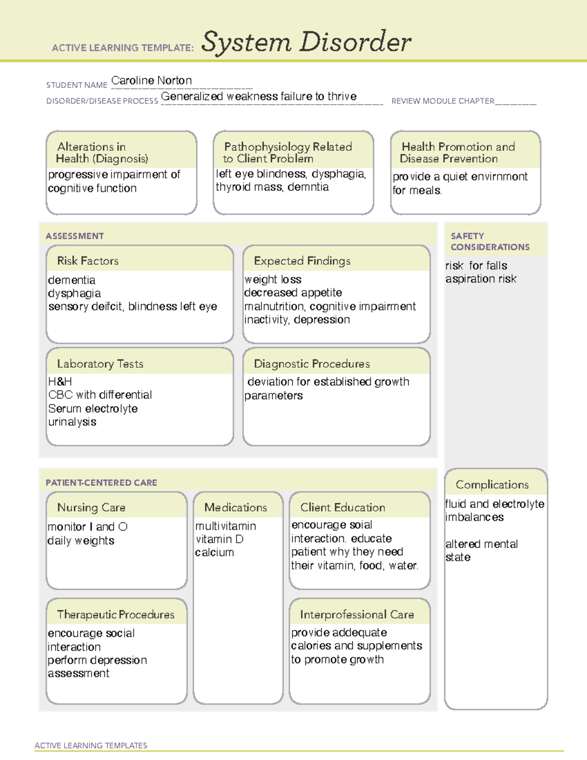 System Disorder Active Learning Template for Nursing Students - Studocu