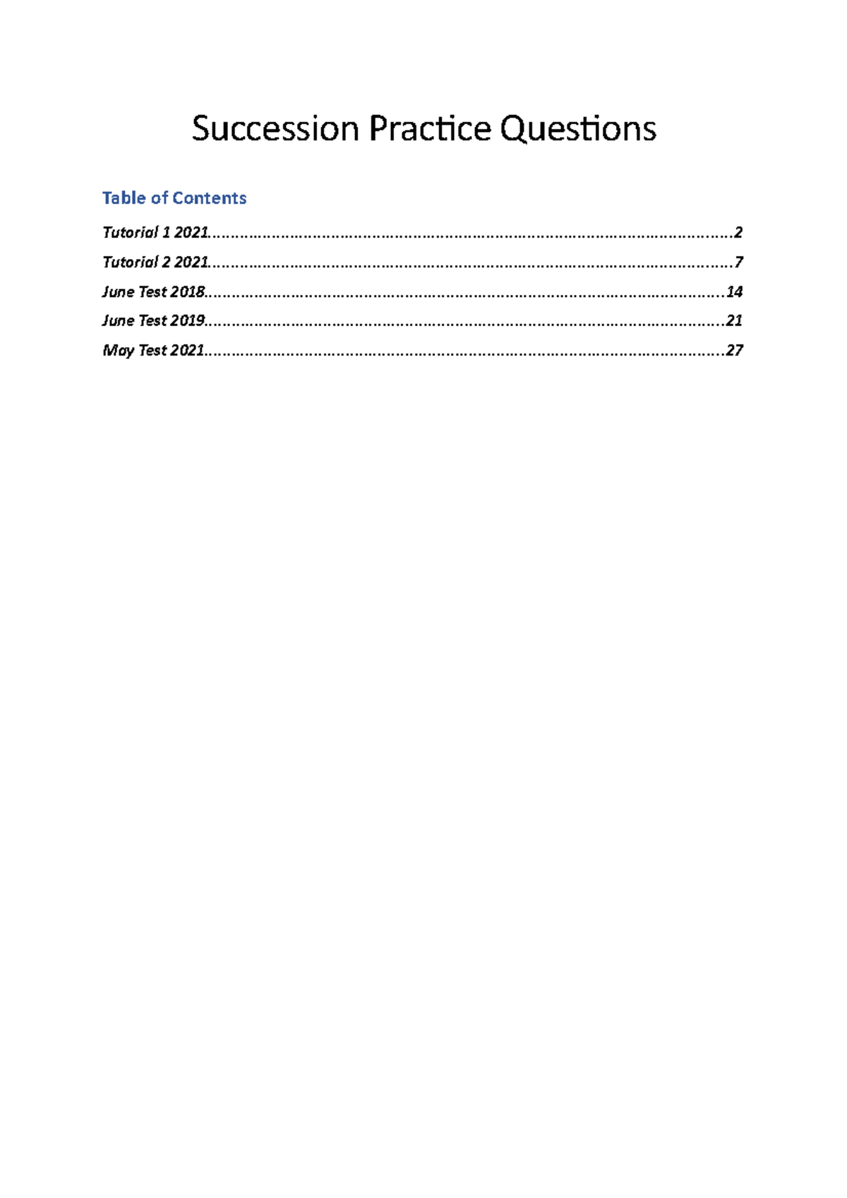 Succession Law Practice Questions - June Exam 2021 - Studocu