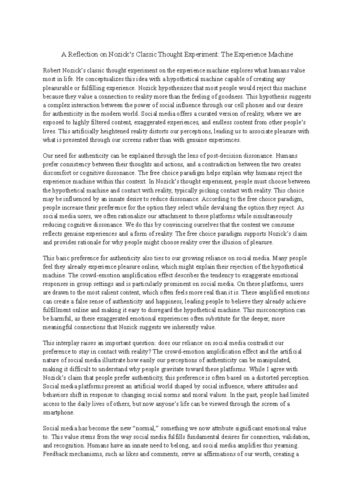 A Reflection on Nozick’s Classic Thought Experiment The Experience ...