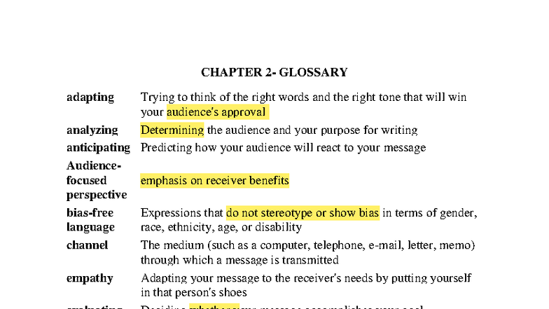 CHAPTER 2 GLOSSARY: Key Terms in Professional English - Studocu