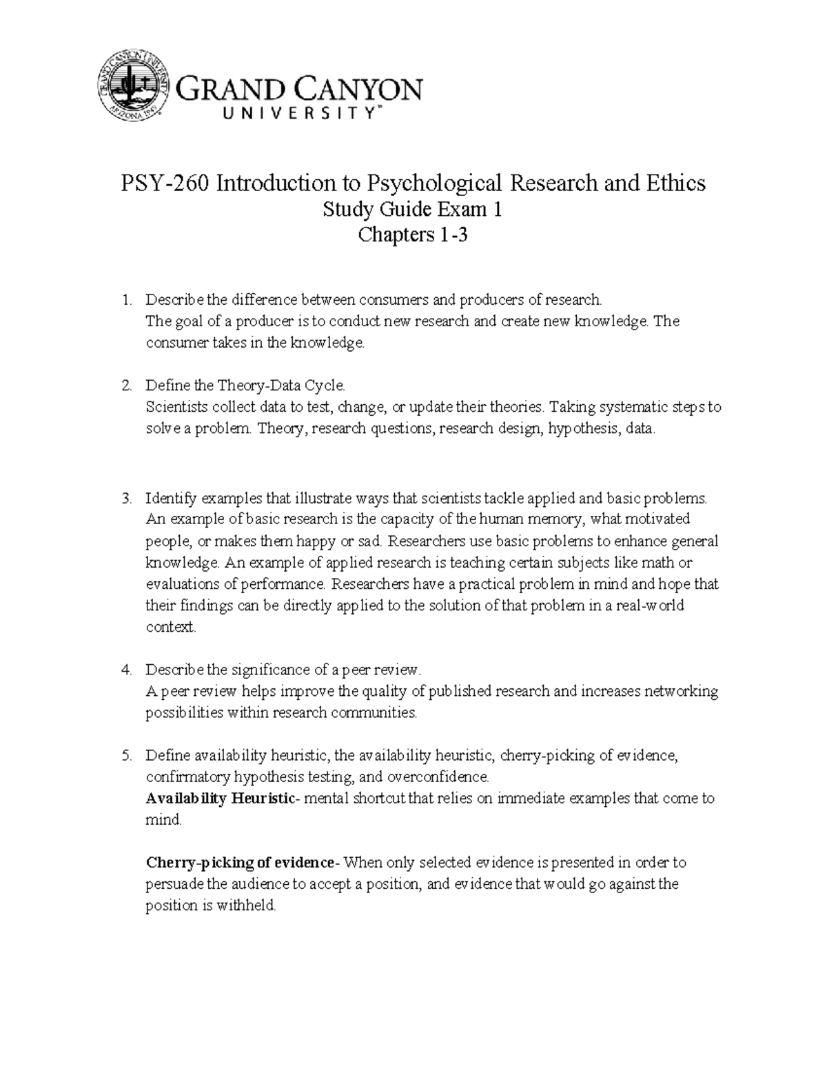 PSY 101 Study Guide: Introduction to Psychological Research & Ethics Exam 1 - Studocu