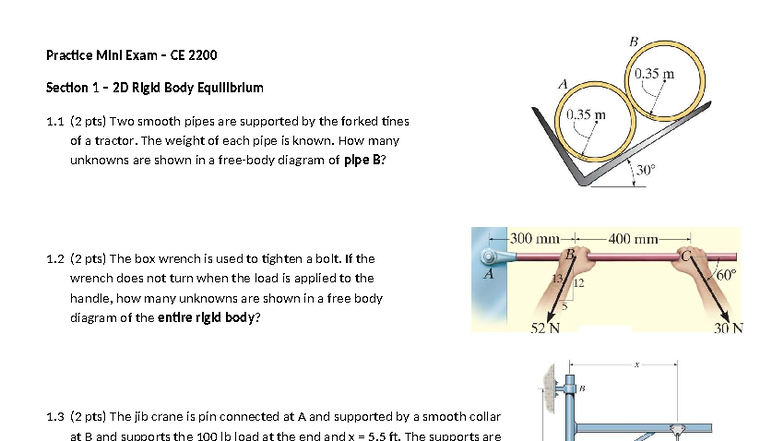 Practice Mini Exam CE 2200: Rigid Body Equilibrium Review - Studocu