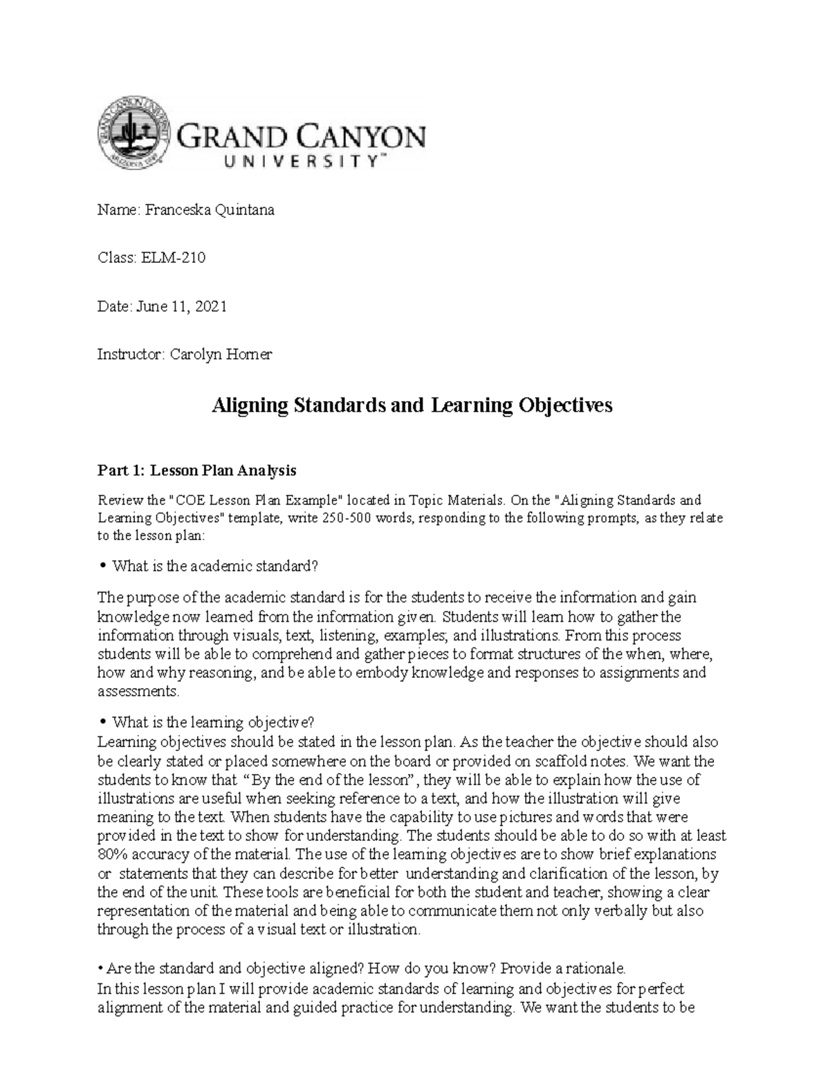 ELM-210 Week 2 Part 2 - D-T2: Aligning Standards & Learning Objectives ...