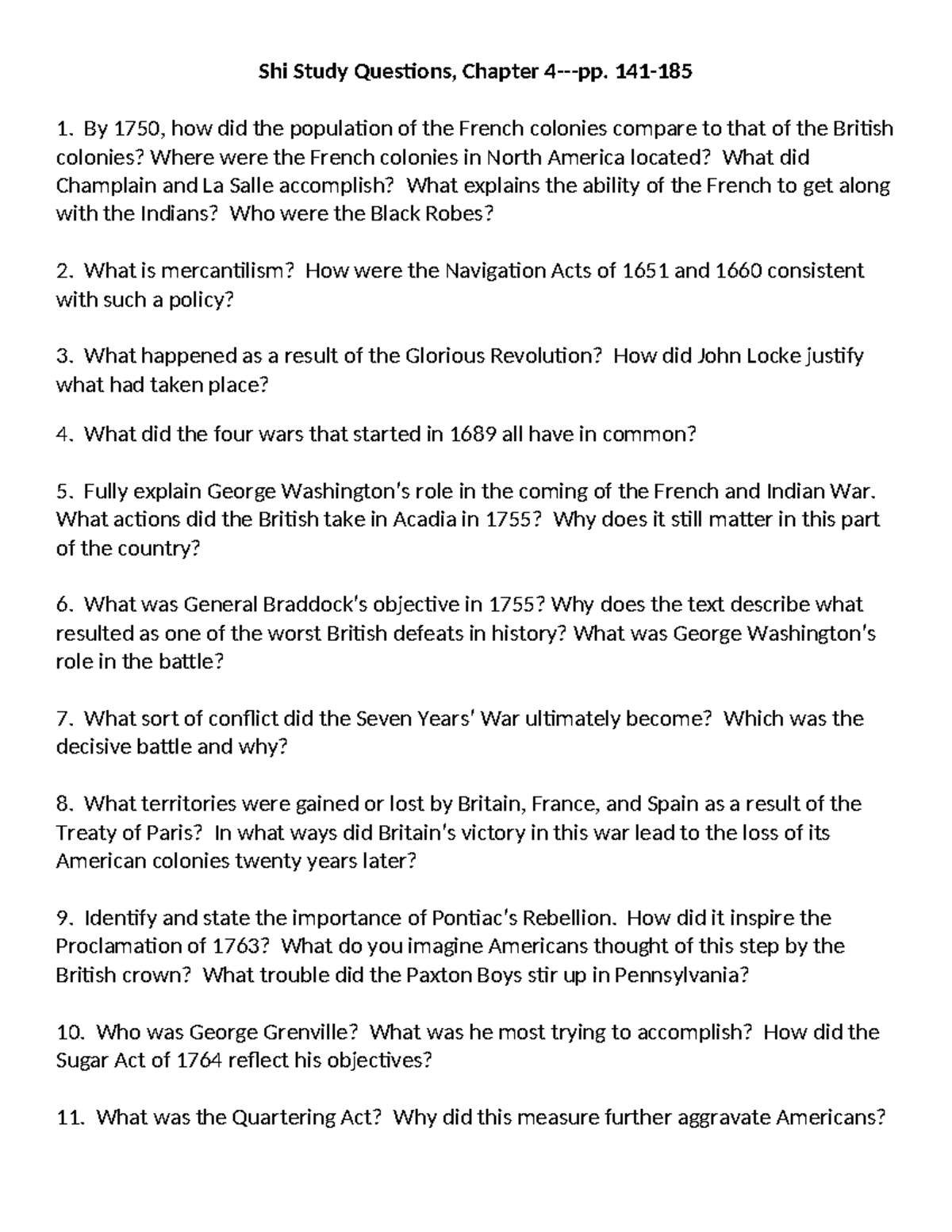 Study Questions, Chapter 4: Key Events to American Independence - Studocu