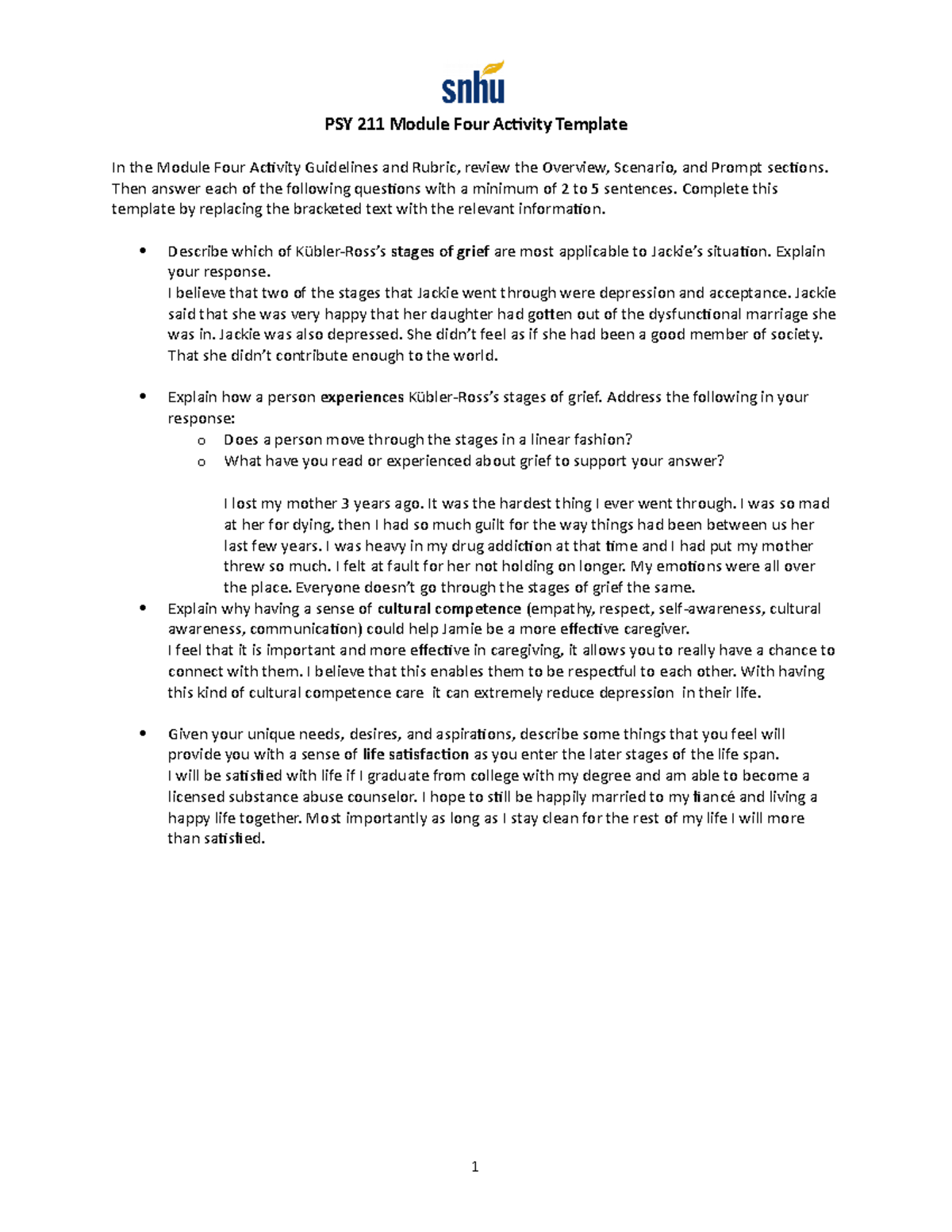 PSY 211 Module Four Activity Template Completed - PSY 211 Module Four ...