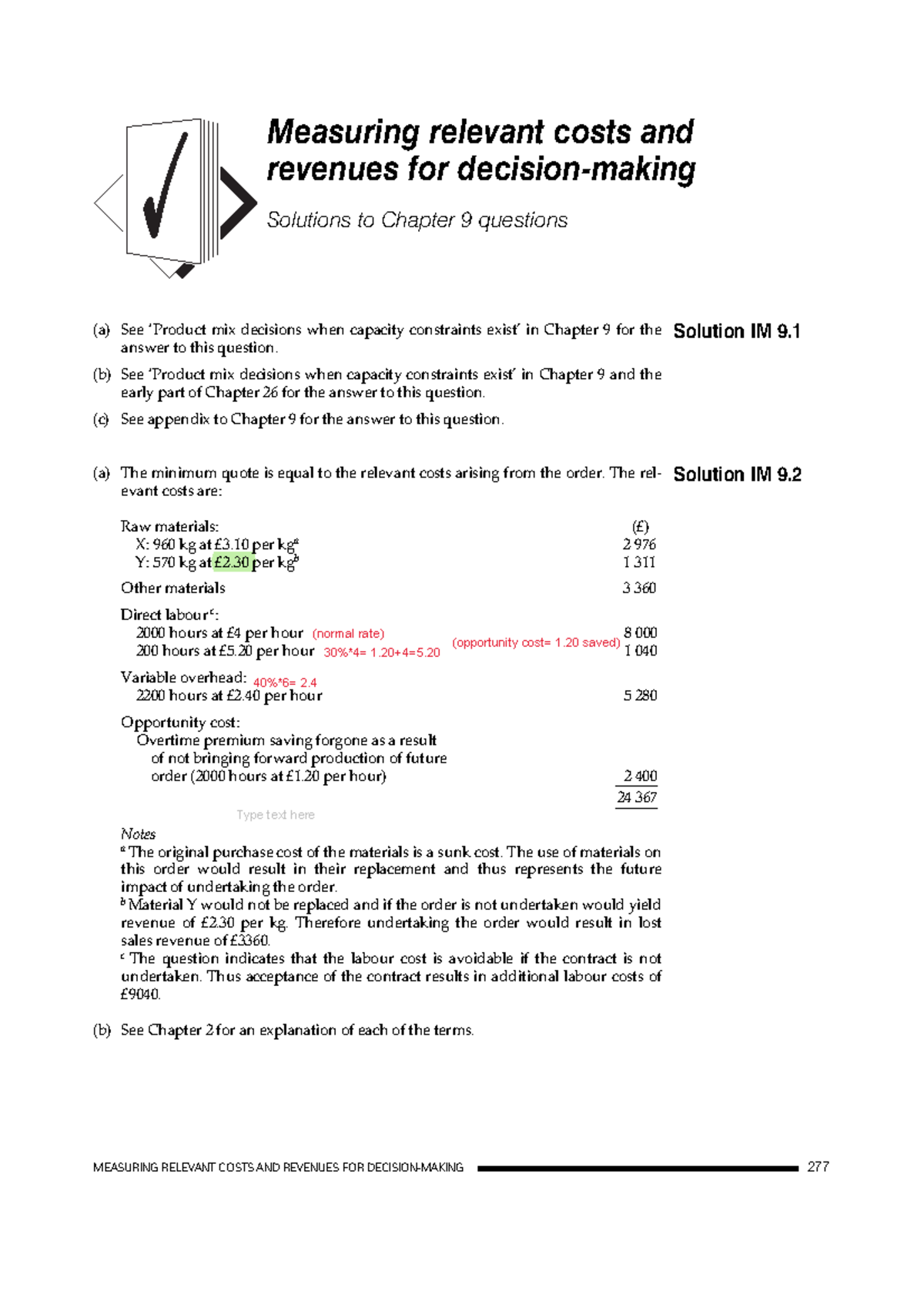 Relevant Cost Analysis Solutions for Decision Making (IM 9) - Studocu