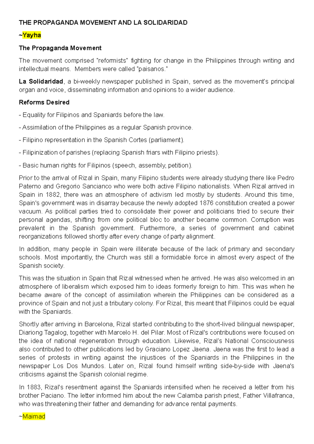 HIST 11 Presentation: The Propaganda Movement & La Solidaridad - Studocu