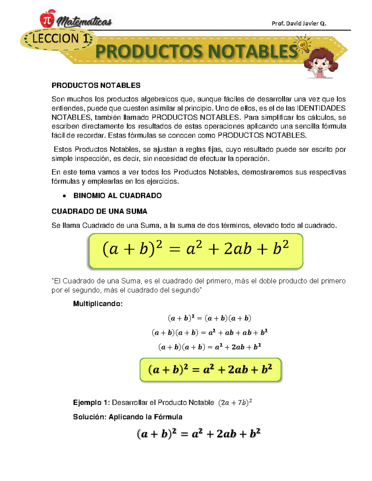 Productos Notables - Tarea y Ejemplos Explicativos - Studocu