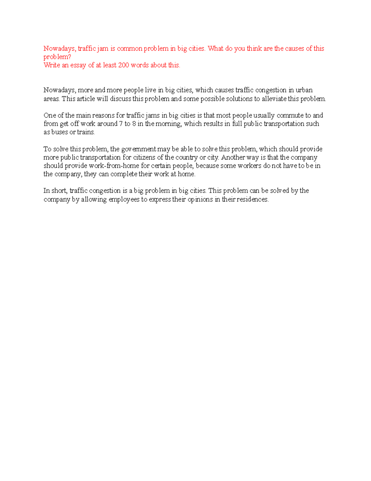 Writing Cause and Effect essay - Nowadays, traffic jam is common ...