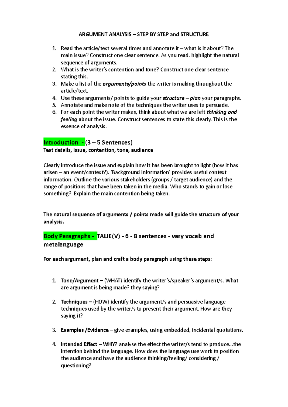 Argument Analysis - STEP BY STEP: Structure & Techniques - Studocu