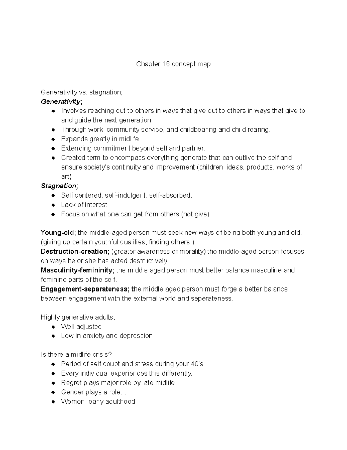 Chapter 16 concept map - Chapter 16 concept map Generativity vs ...