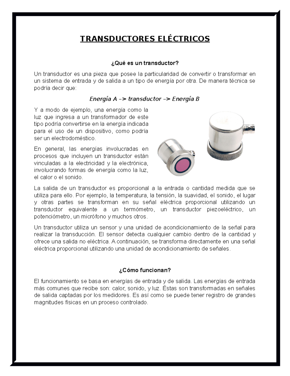 Transductores Eléctricos: Funcionamiento y Tipos Esenciales - Studocu