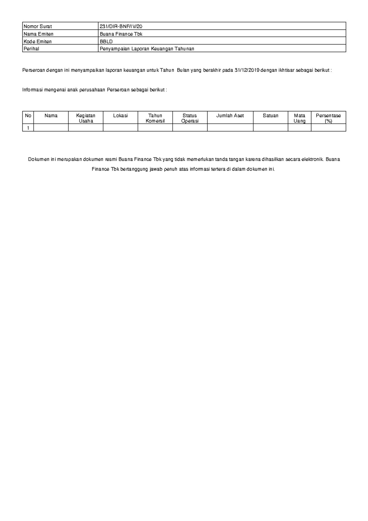 Financial Statement 2019 Tahunan BBLD - Perseroan dengan ini ...