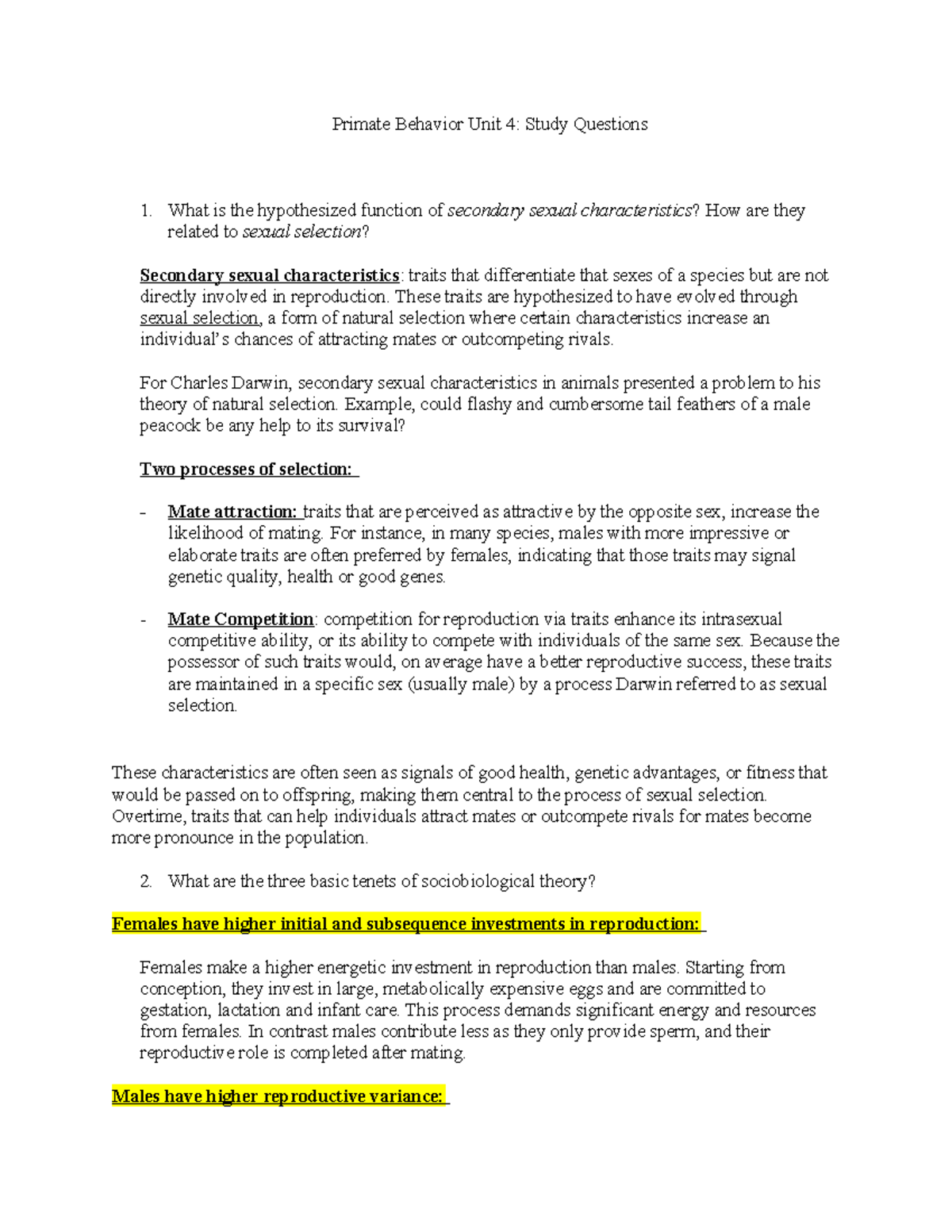 Primate Behavior Unit 4 Study Questions - Primate Behavior Unit 4 ...