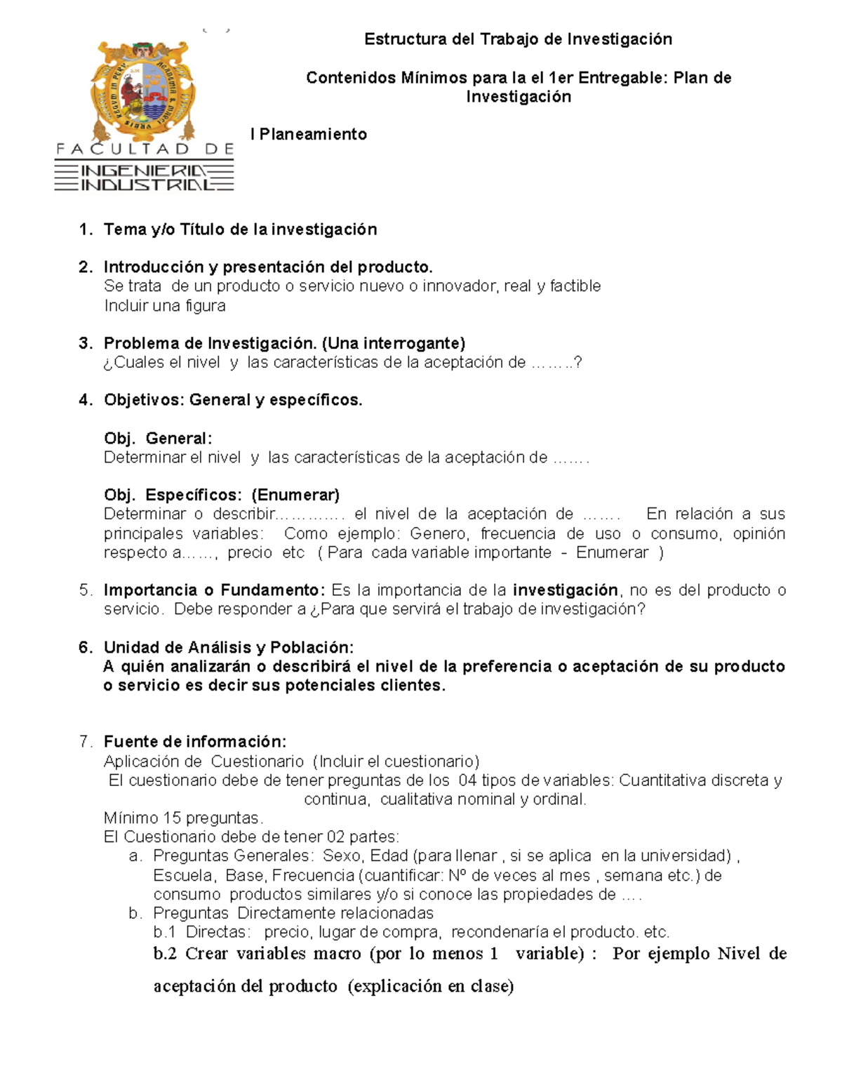 1er Entegable Planteamienro del Trab Inves Est Aplic I 2019 I - Estructura del Trabajo de - Studocu