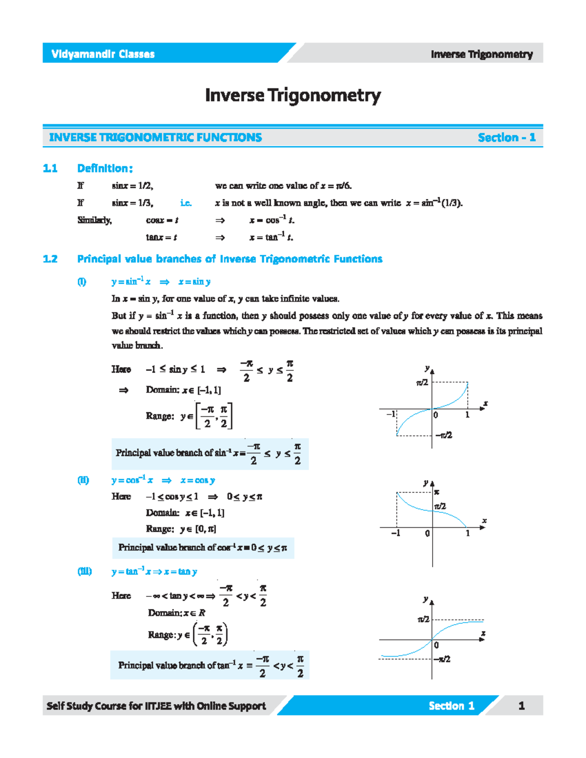 Inverse Trigonometry Lecture Notes - Section 1 (IITJEE) - Studocu